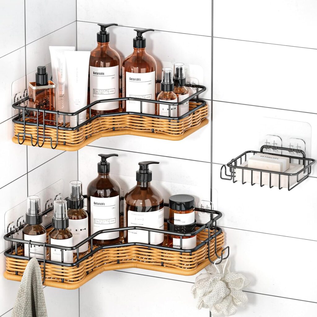 corner shower caddy - 3 Pack Adhesive Shelves with Soap Holder- Emerald ...
